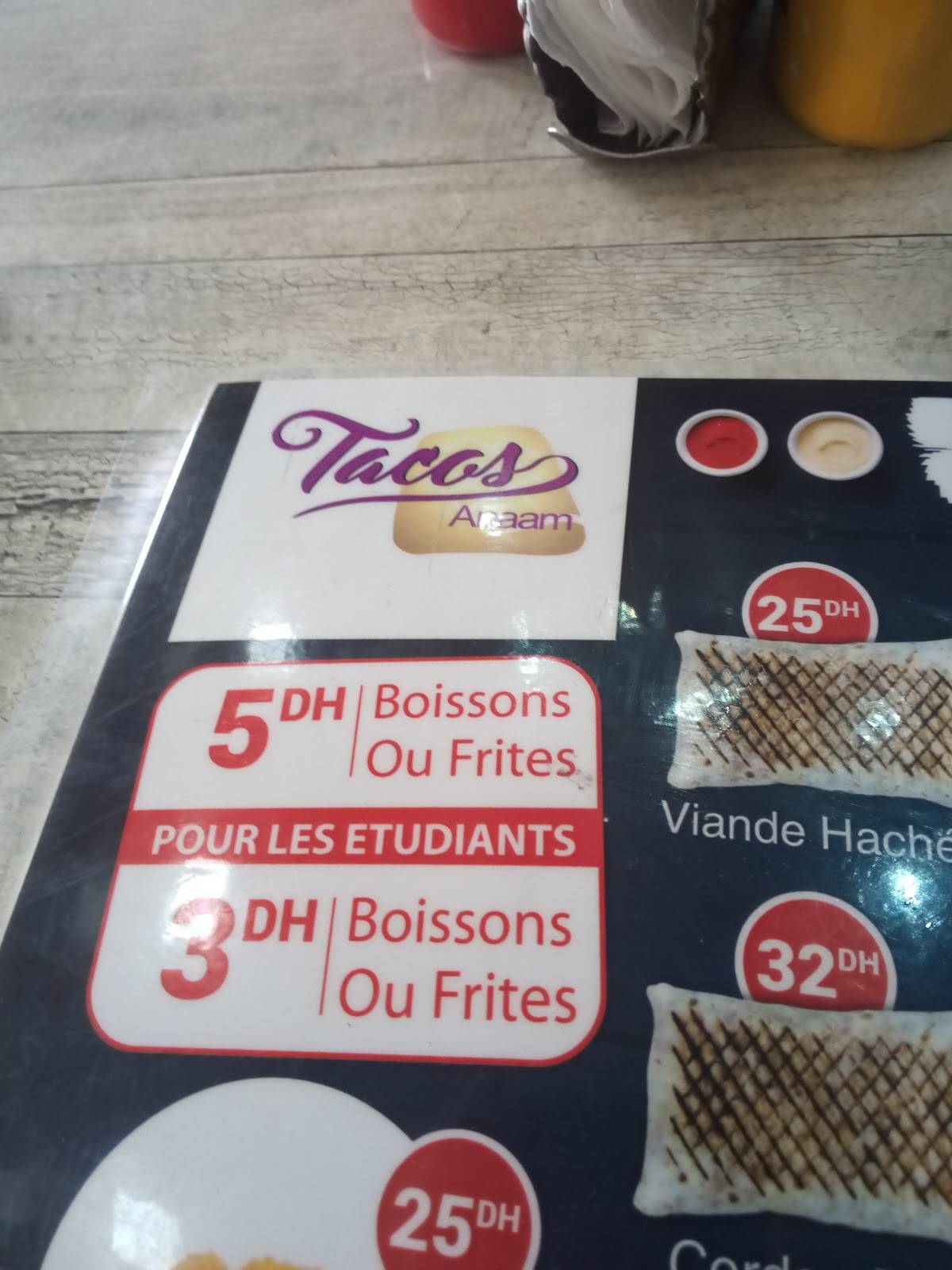 Menu au Tacos Al Anaam restaurant, Casablanca, G9J2+6M5