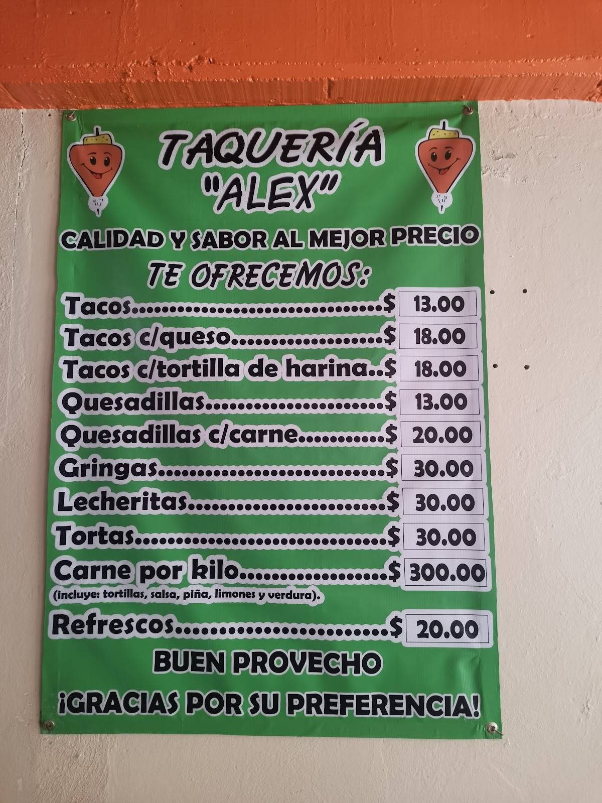 Carta del restaurante Tacos Al Pastor " Alex ", Jilotepec del Molina ...
