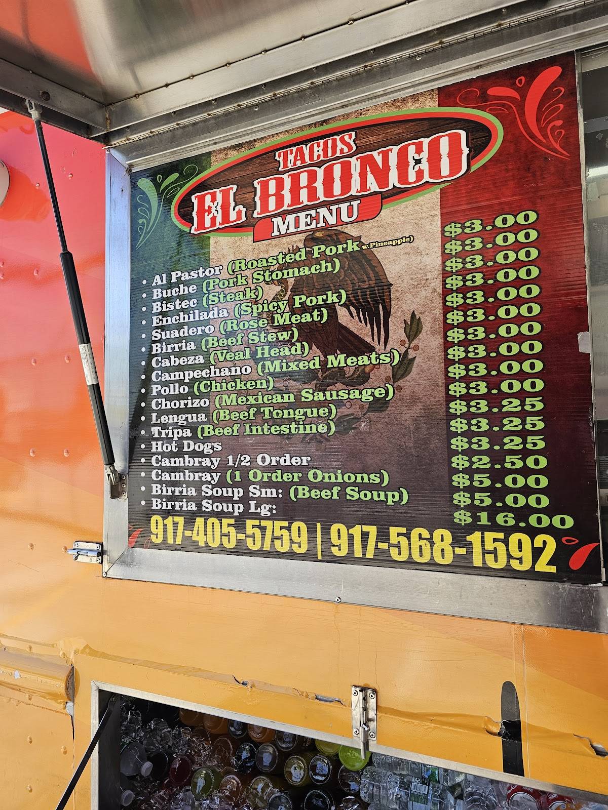 Menu at Tacos El Bronco restaurant, New York City, 860 5th Ave