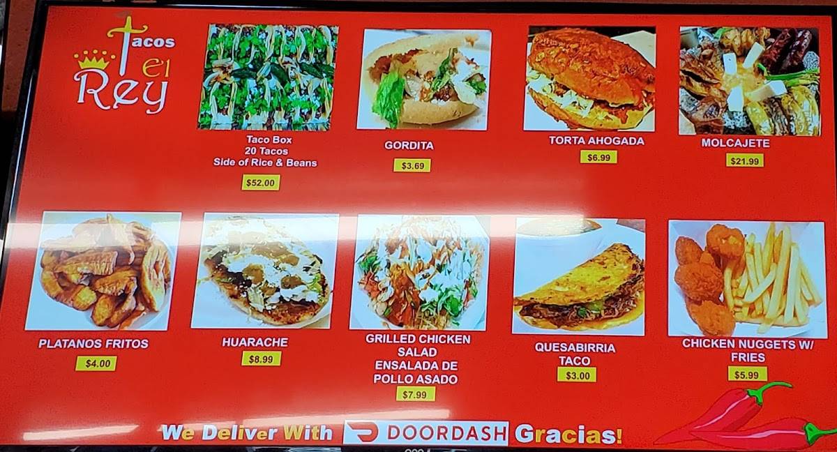 Menu at Tacos El Rey restaurant, Centralia