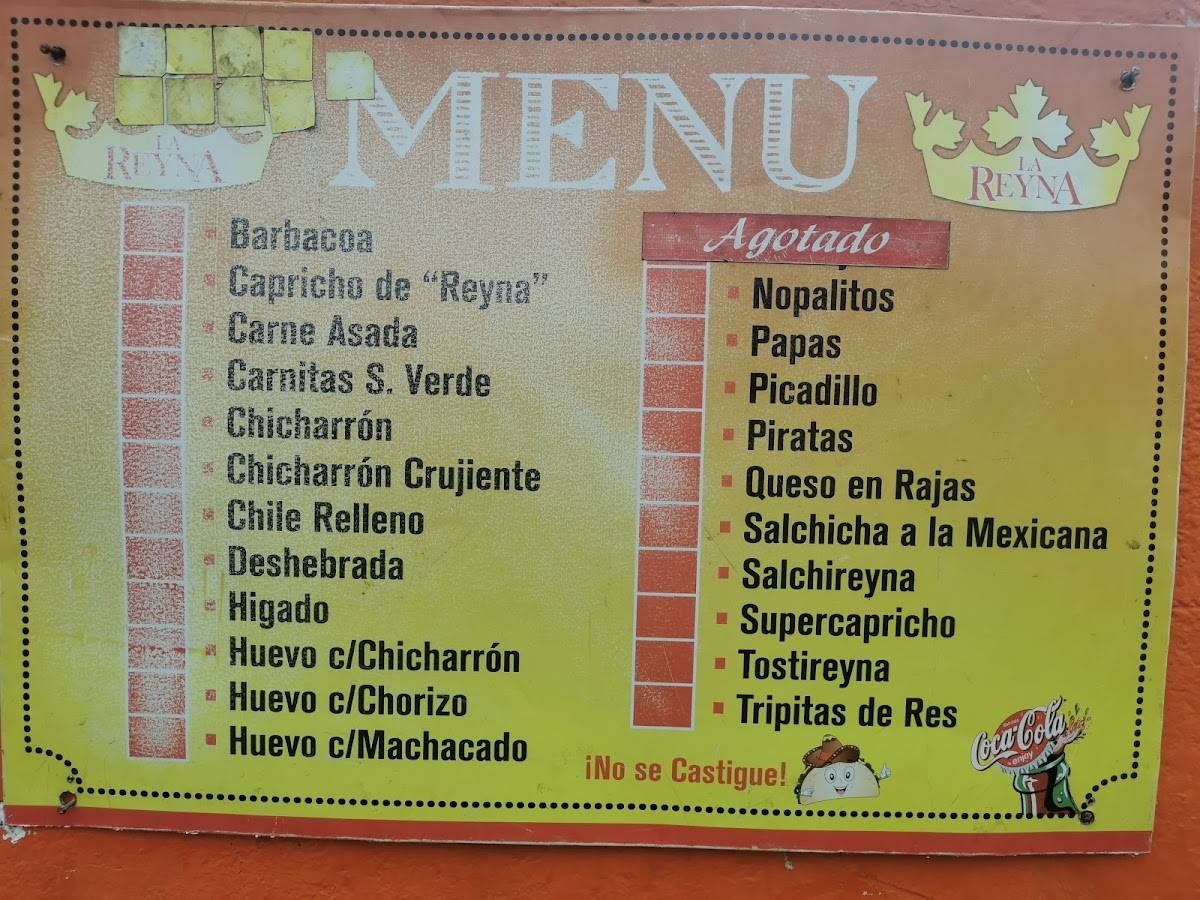 Carta del restaurante La Reyna Tacos y Caprichos, Monterrey, Av. José ...