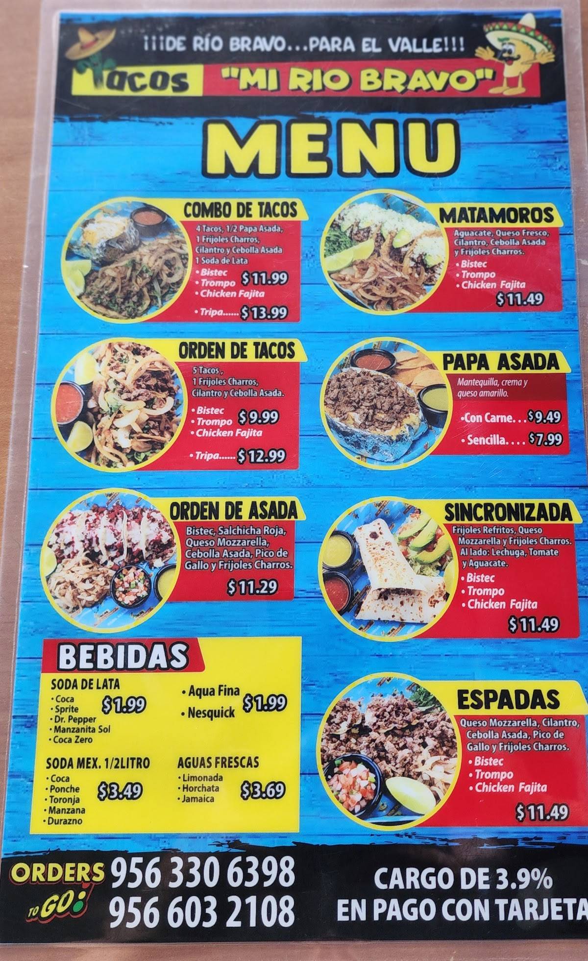 Menu at Tacos "Mi Rio Bravo" restaurant, Edinburg