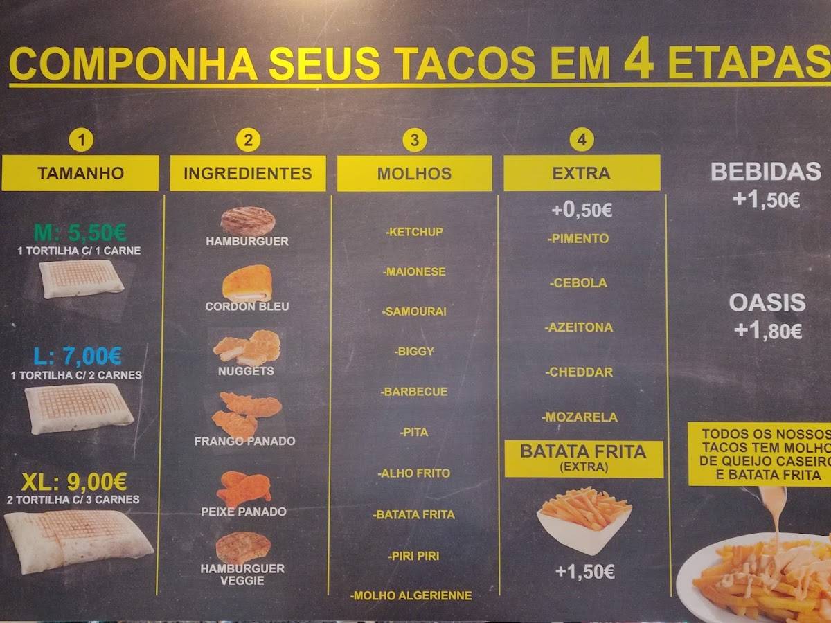 Menu at Tacos7 cais do sodré French Tacos restaurant, Lisbon