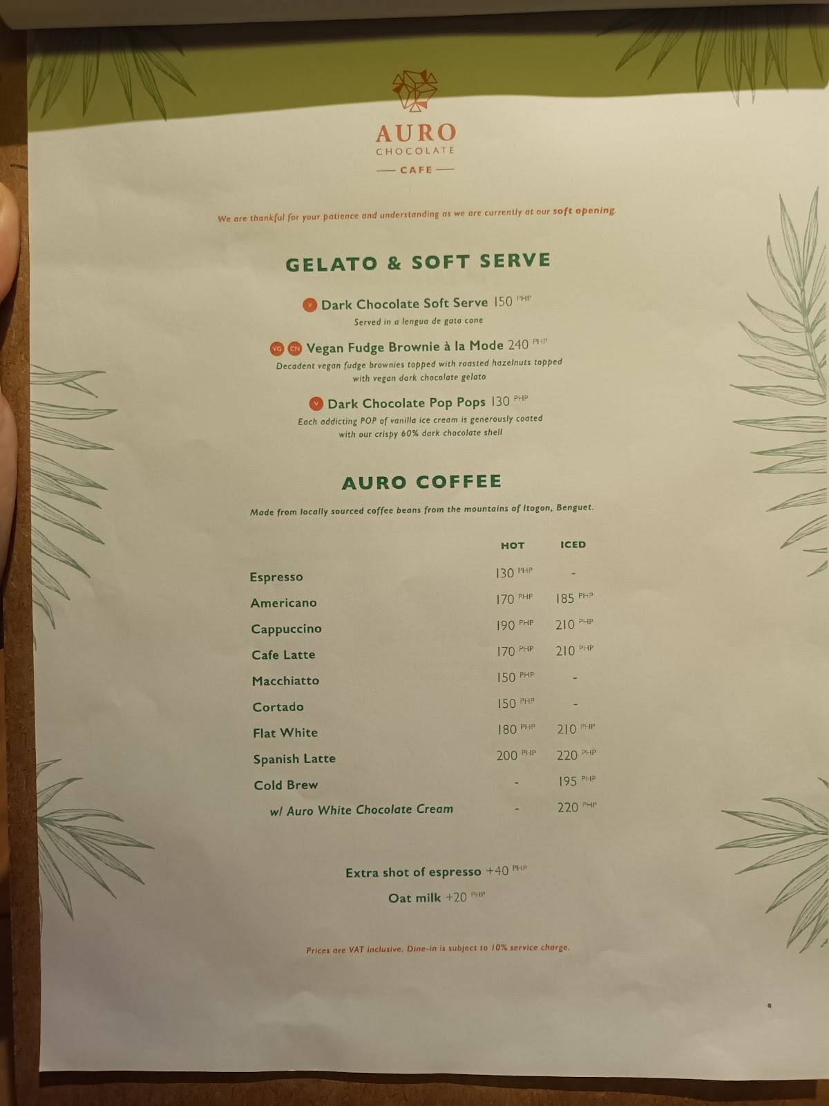 Menu at Auro Chocolate Cafe - BGC Flagship, Taguig