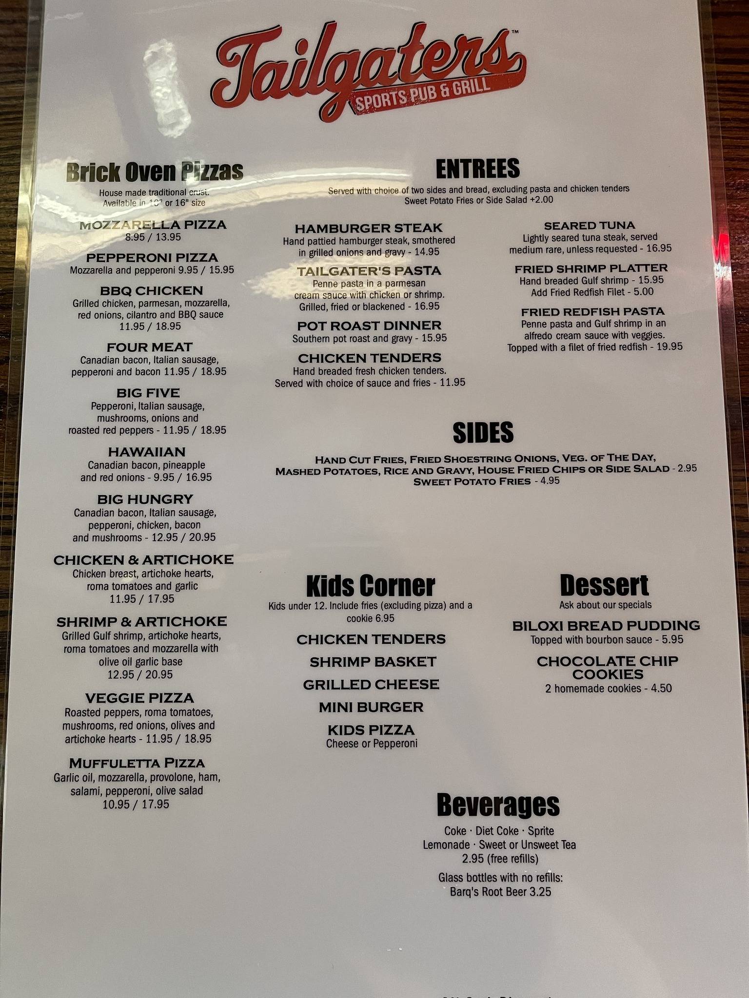 Menu at Tailgaters Sports Pub and Grill, Biloxi