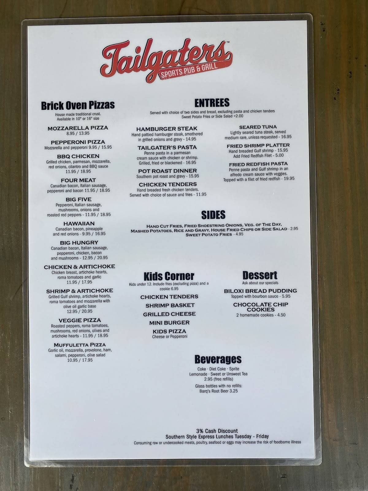 Menu at Tailgaters Sports Pub and Grill, Biloxi