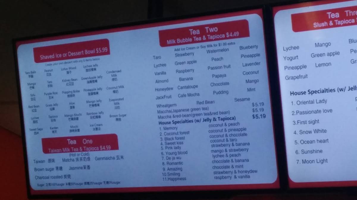 Menu at Taiwan Bubble Tea restaurant, Edmonton, 23 Ave NW Unit 103