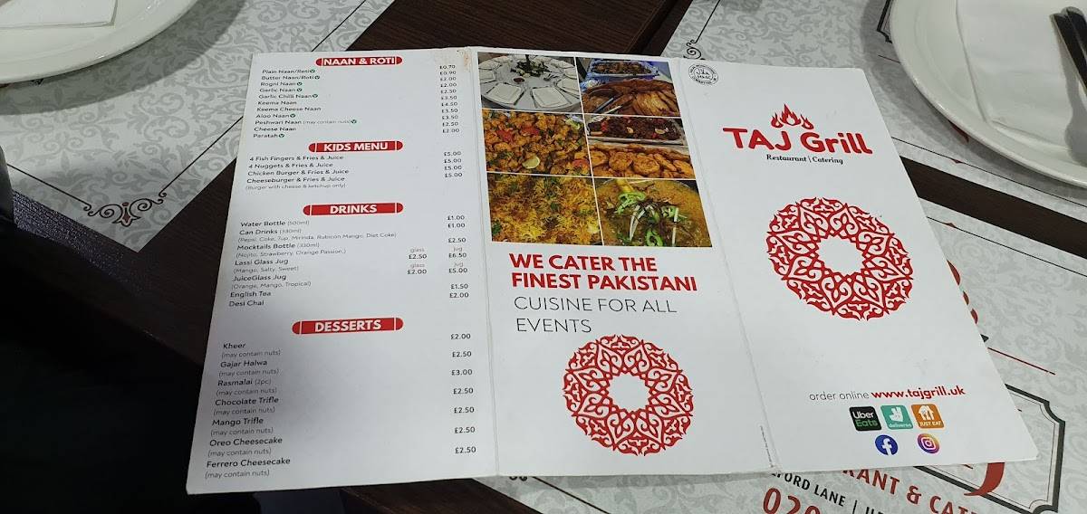 Menu at Taj Grill restaurant, Ilford, 72 Ilford Ln