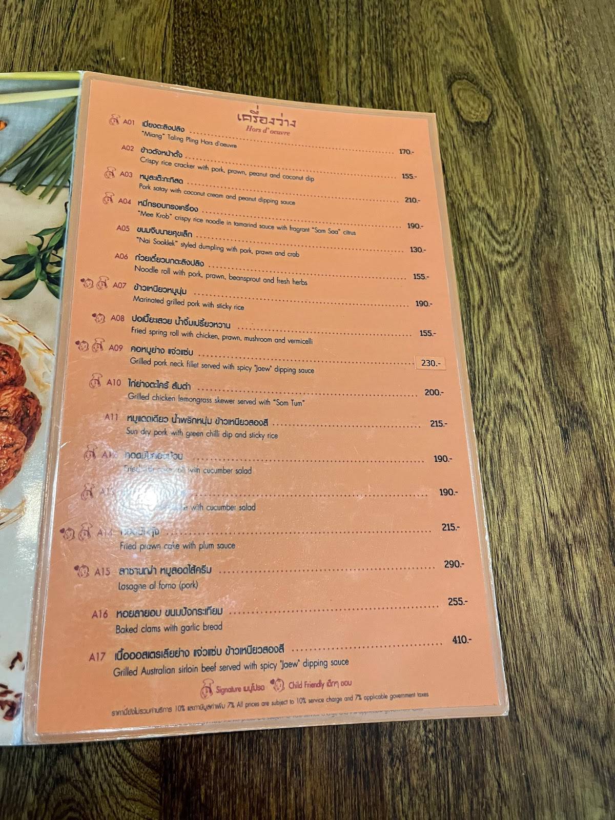 Menu at Taling Pling Sukhumvit 34 restaurant, Bangkok, 25 Soi Sukhumvit 34