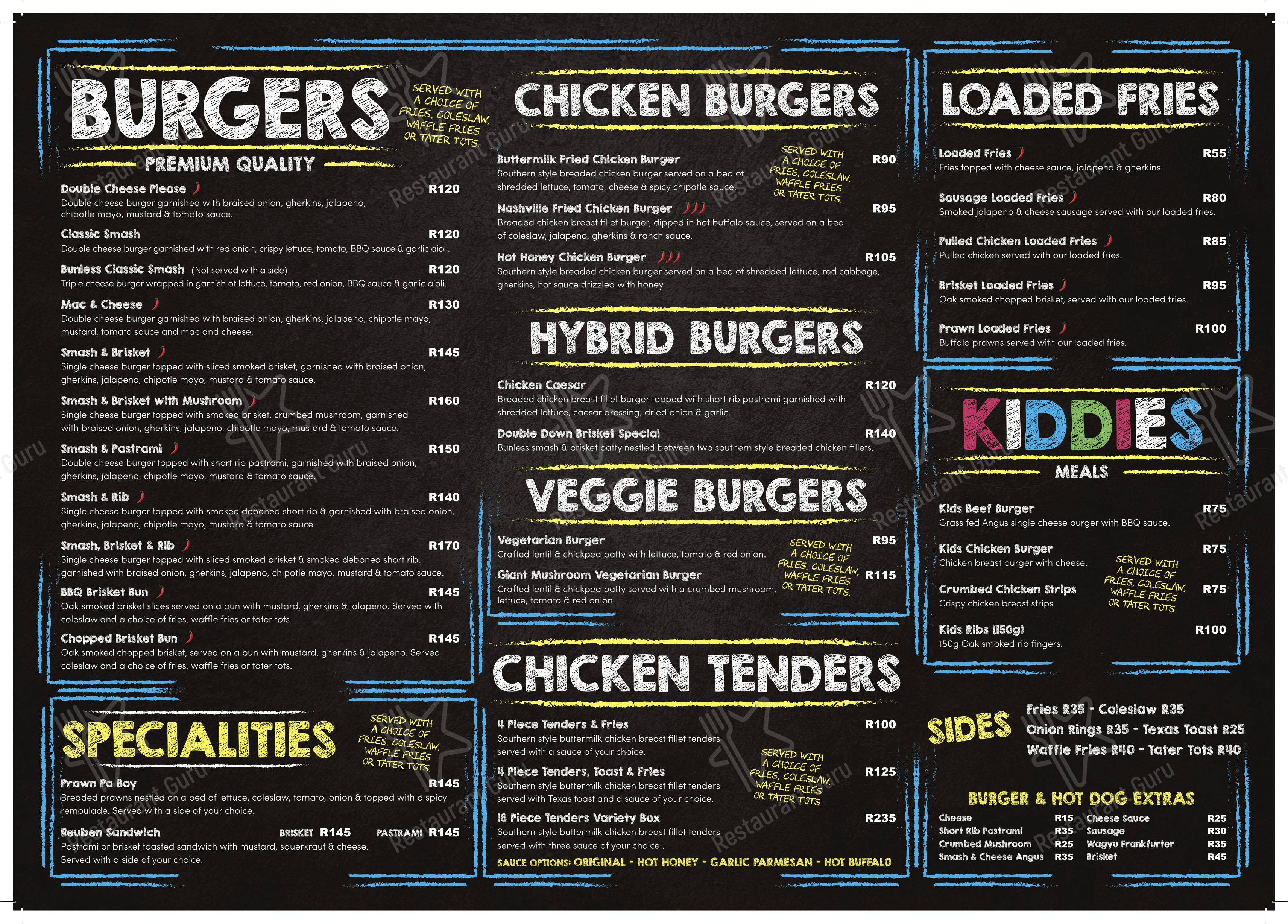 Menu at Talladega Grill restaurant, Cape Town