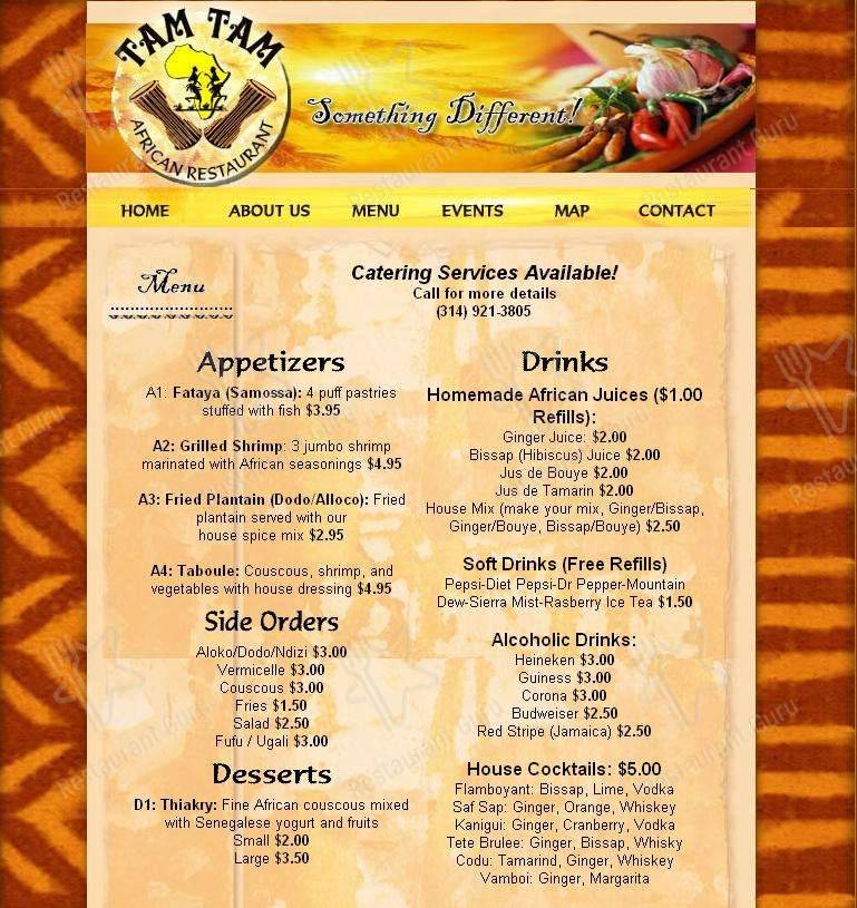 Menu at Tam Tam African Restaurant, Florissant