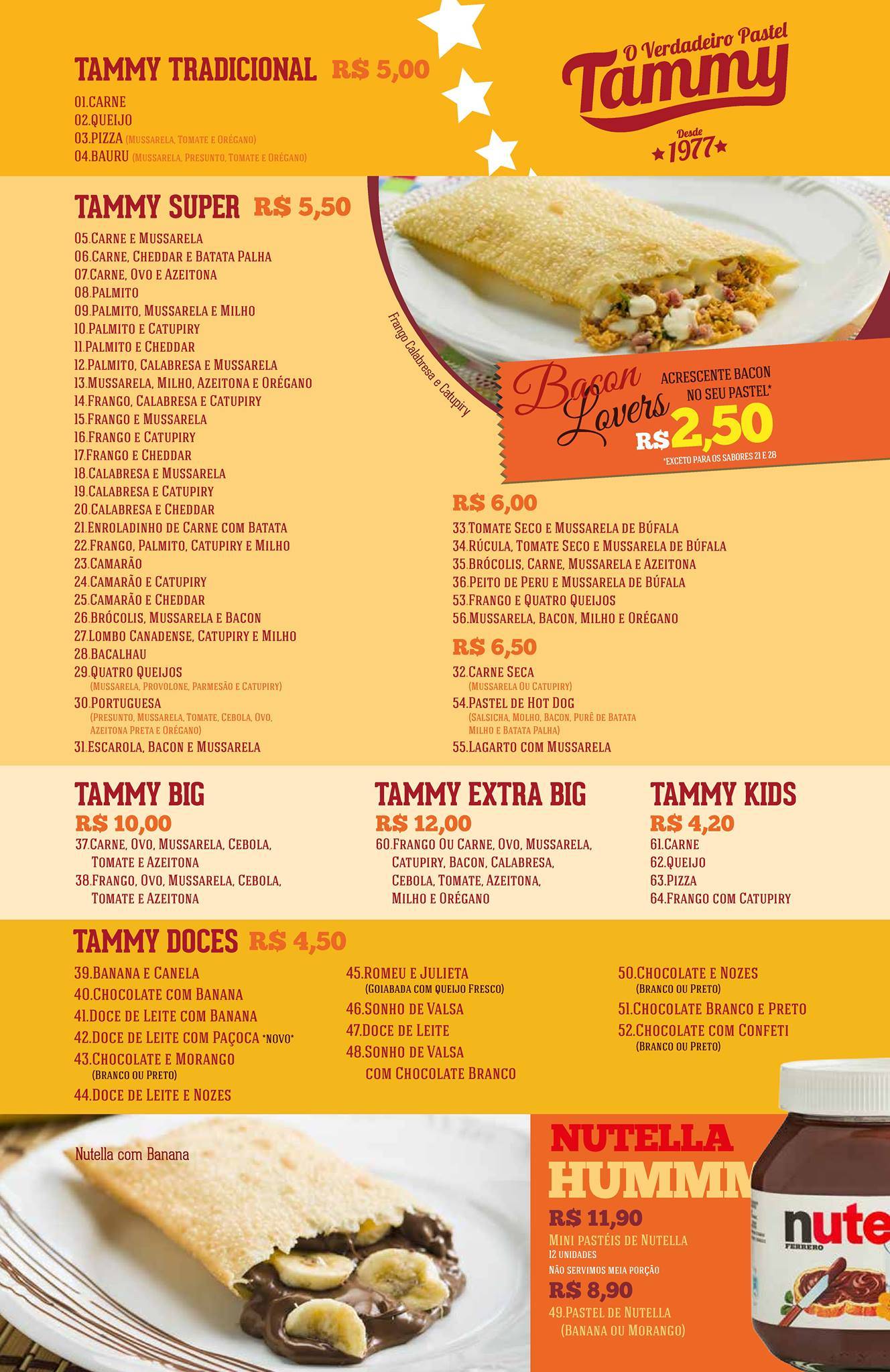 Menu em Tammy Pastelaria, Sorocaba, Rua Doutor Americo Figueiredo 76