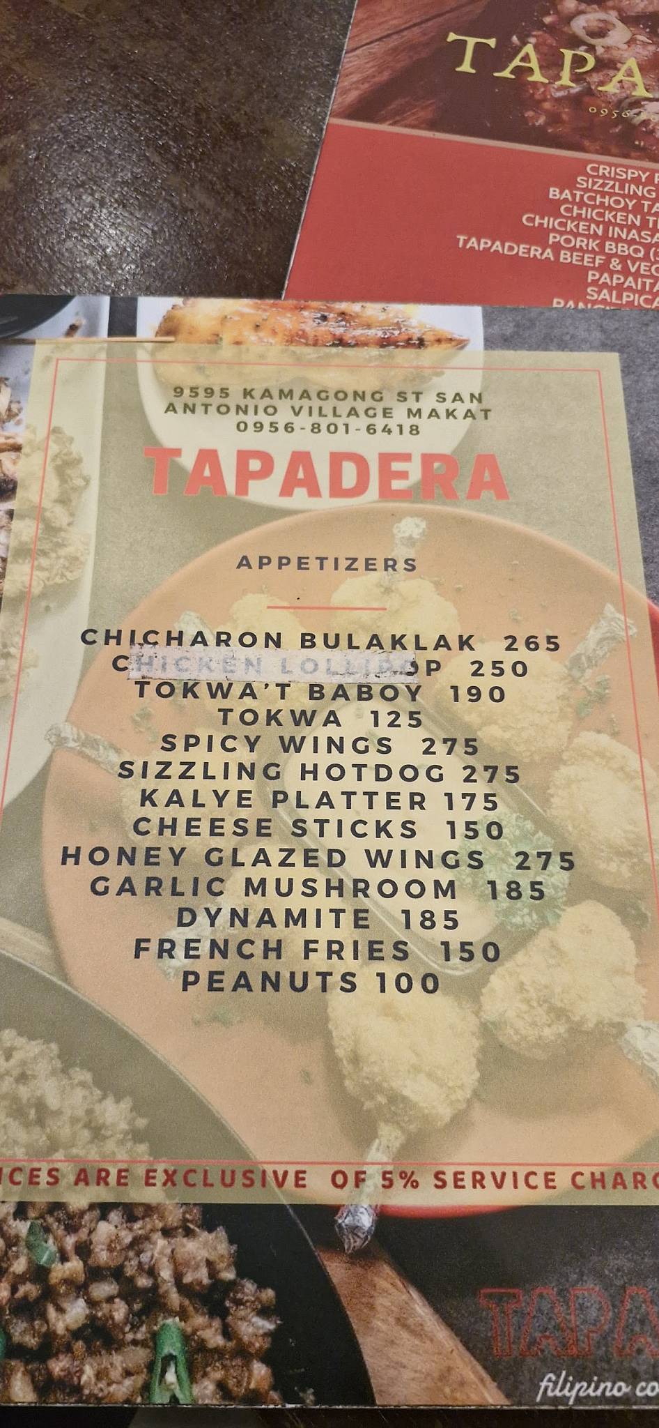 Menu at Tapadera PH restaurant, Makati