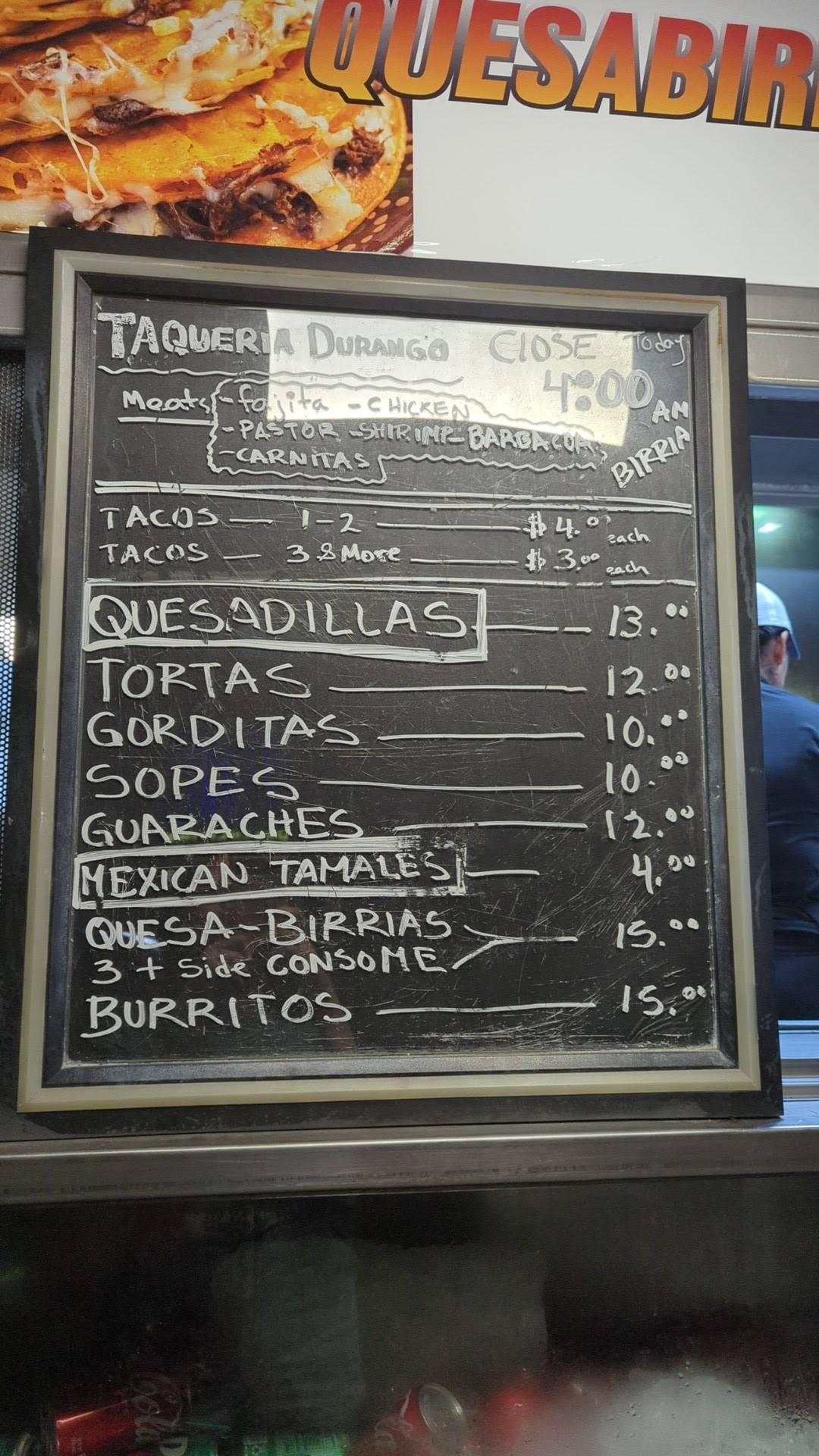 Menu at Taqueria Durango (Food Truck) restaurant, Houston