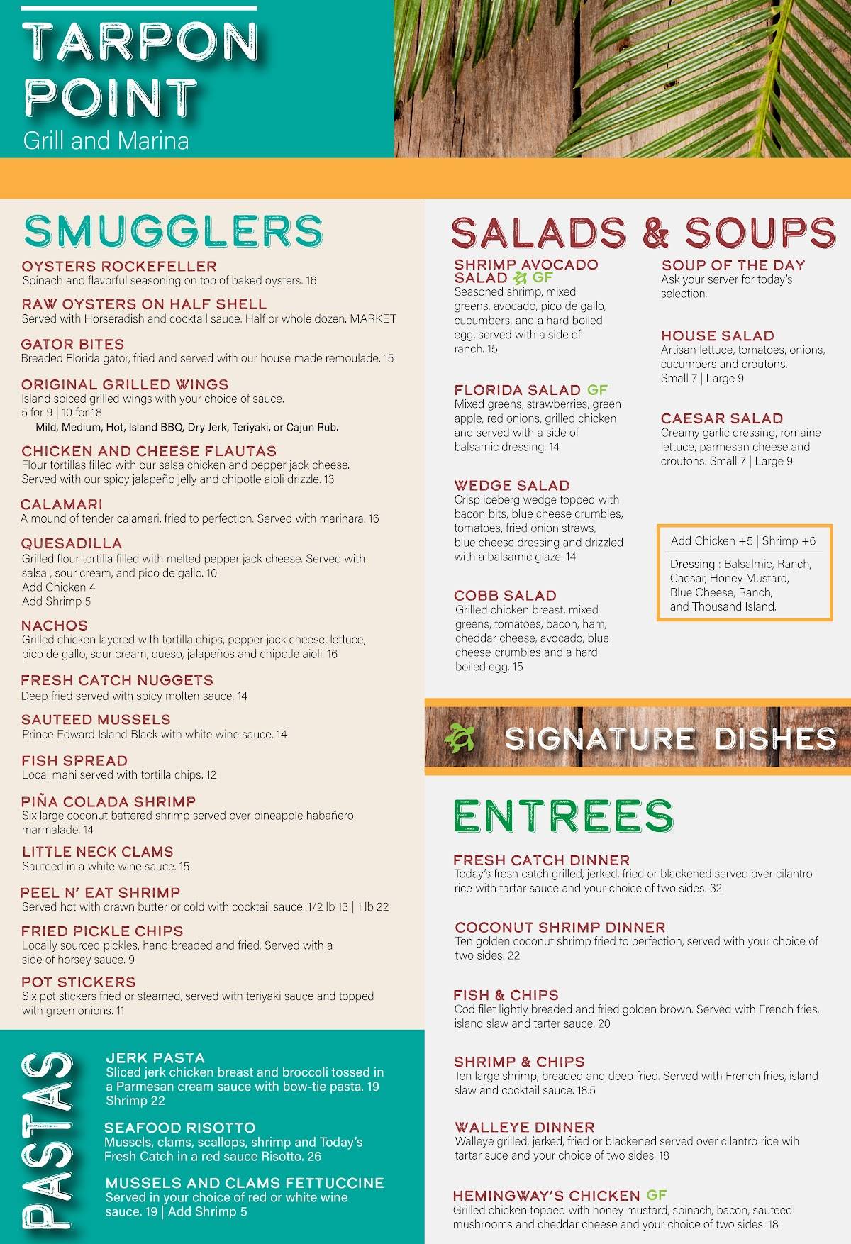 Menu at Tarpon Point Grill and Marina pub & bar, North Port
