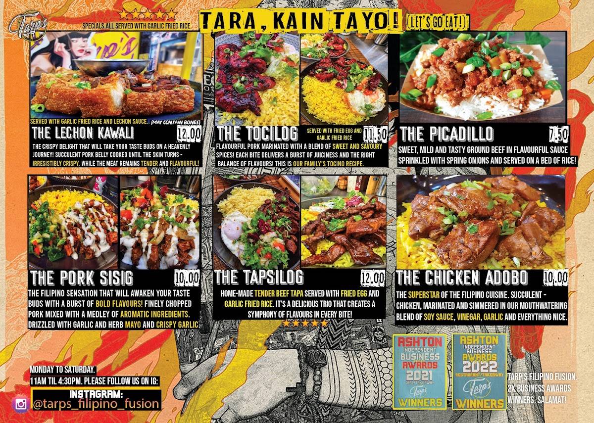 Menu at Tarp's Filipino Fusion Street Food restaurant, Ashton-under-Lyne