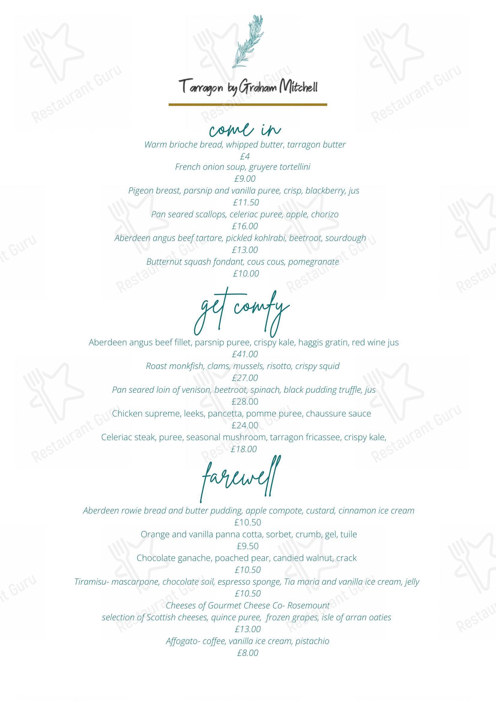Menu at Tarragon On The Terrace restaurant, Aberdeen