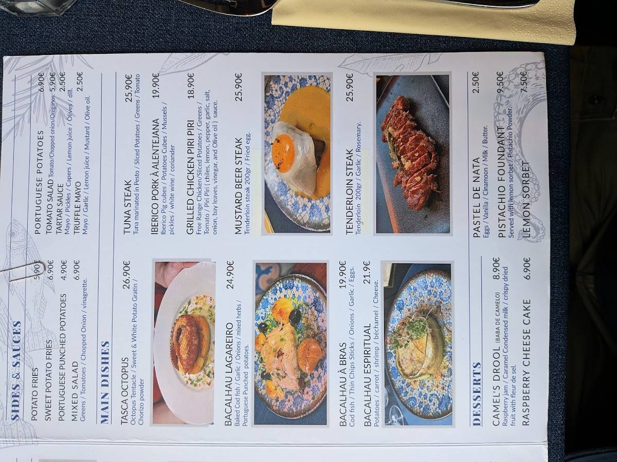 Menu at Tasca Portuguesa restaurant, Tallinn
