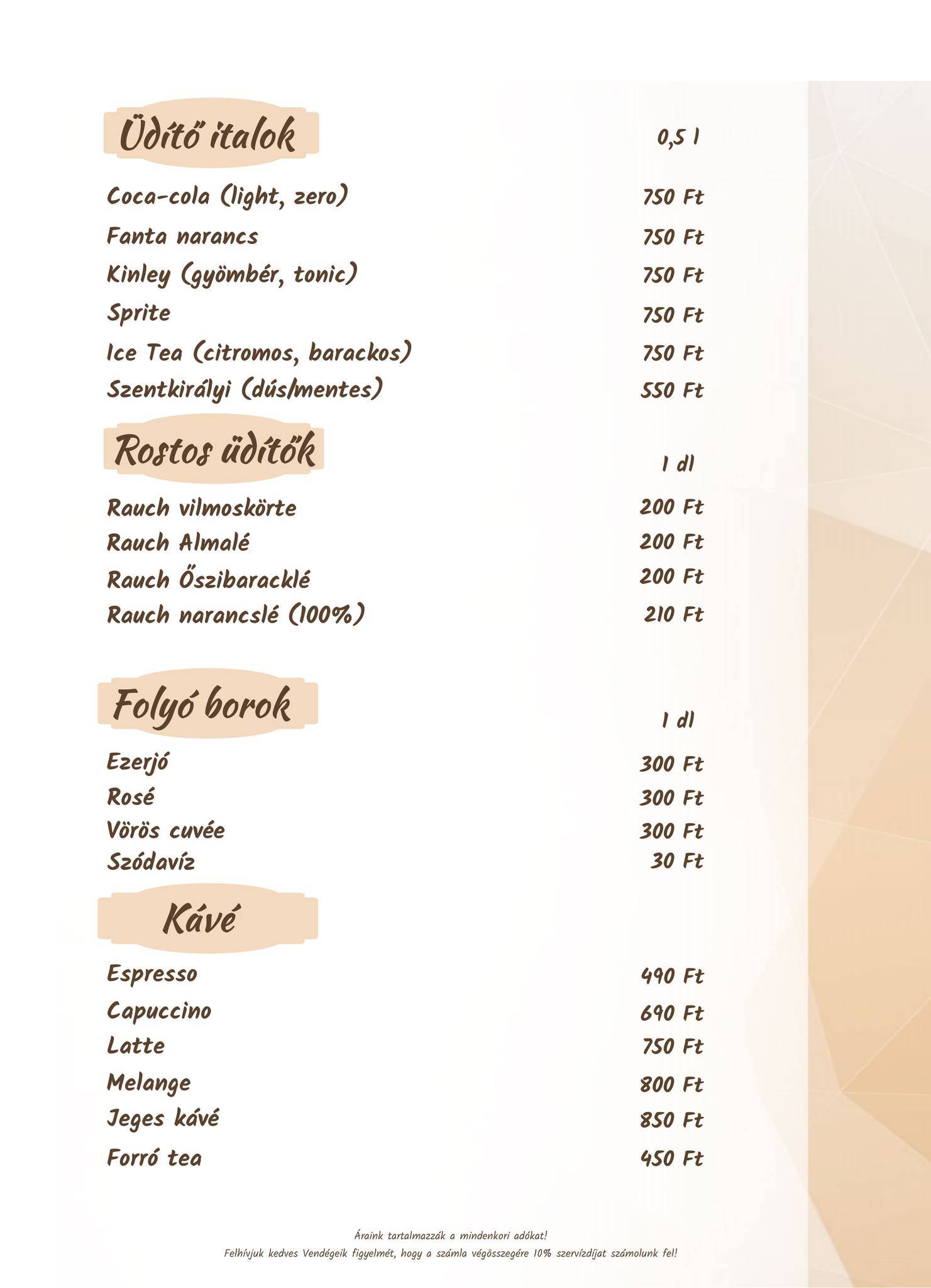 Carta del restaurante Tassi Halászcsárda, Tass