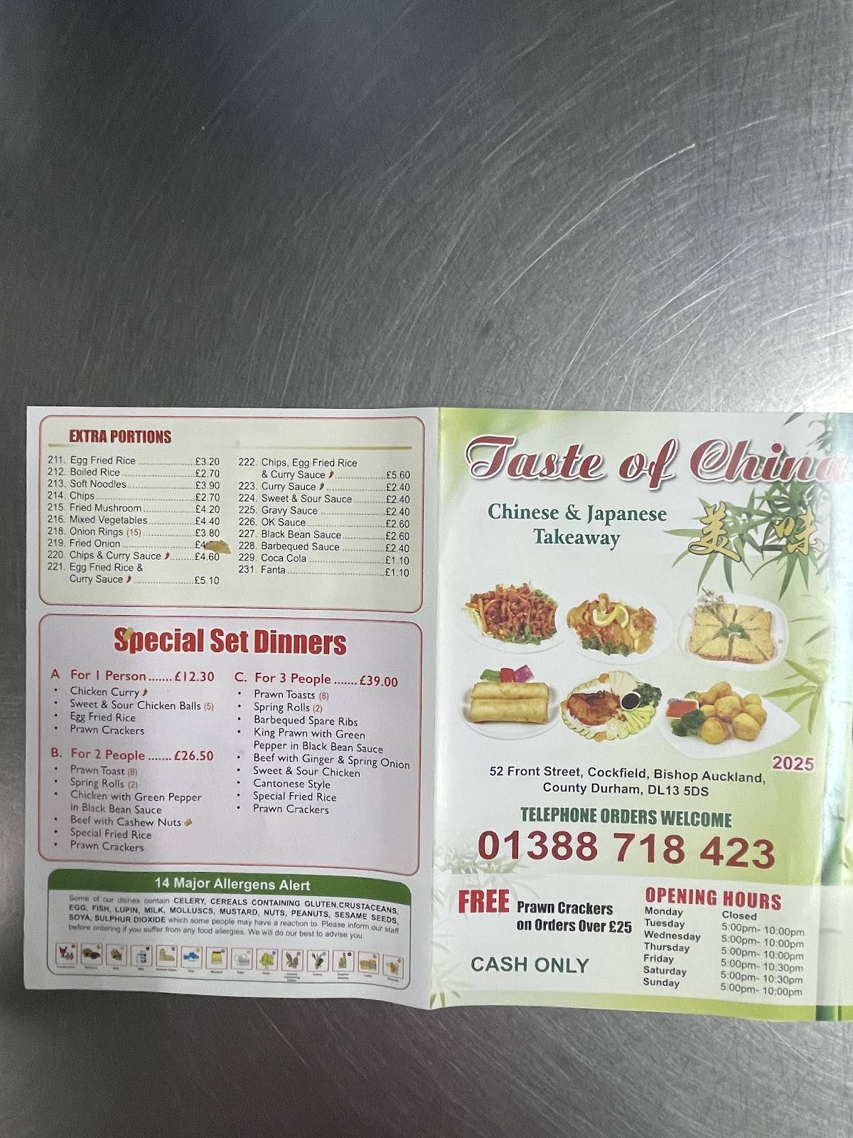 Menu at Taste of China Cockfield restaurant, Cockfield