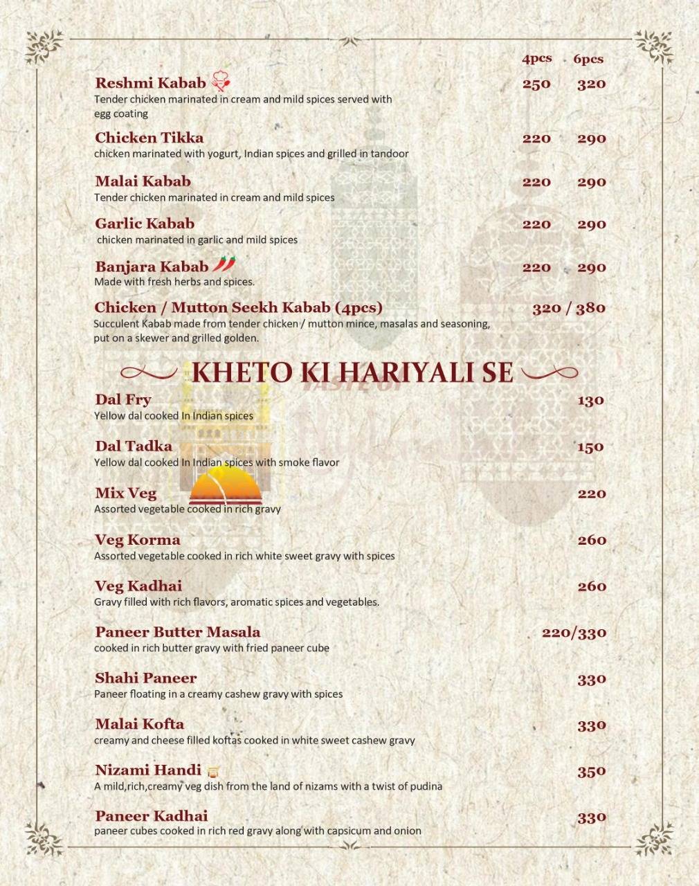 Menu at Taste of Hyderabad (TOH), Pune, 5th Avenue