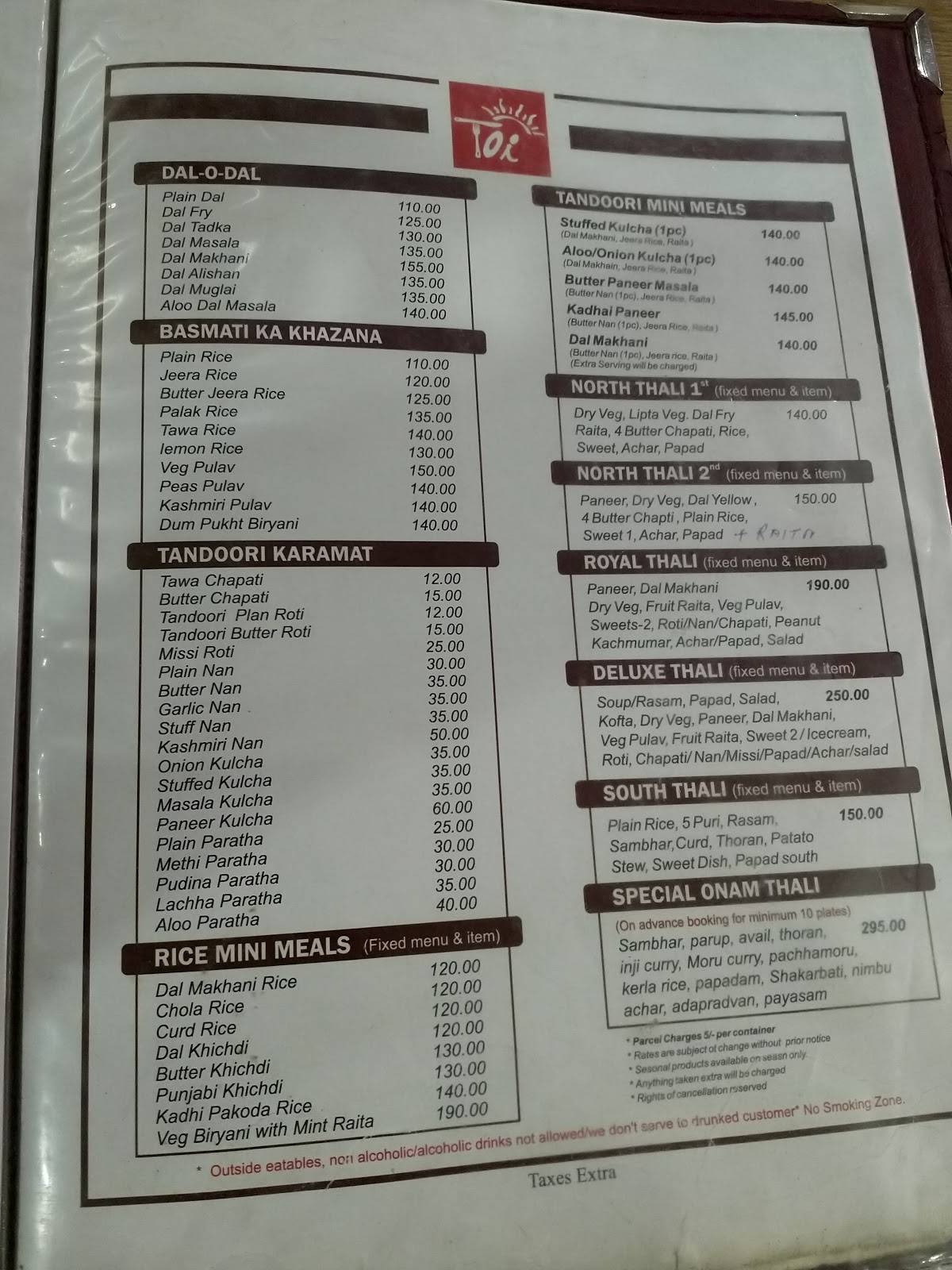 Menu at Taste of India Veg Restaurant Caterer Bhopal, Bhopal