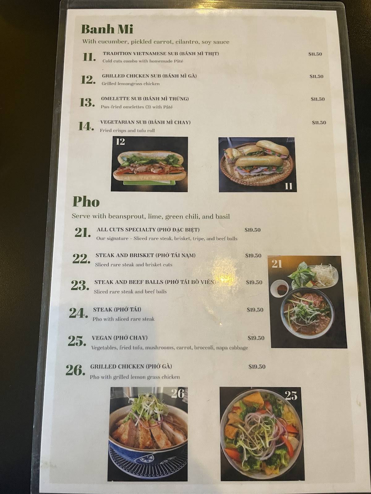 Menu at Taste of Saigon cafe, Squamish