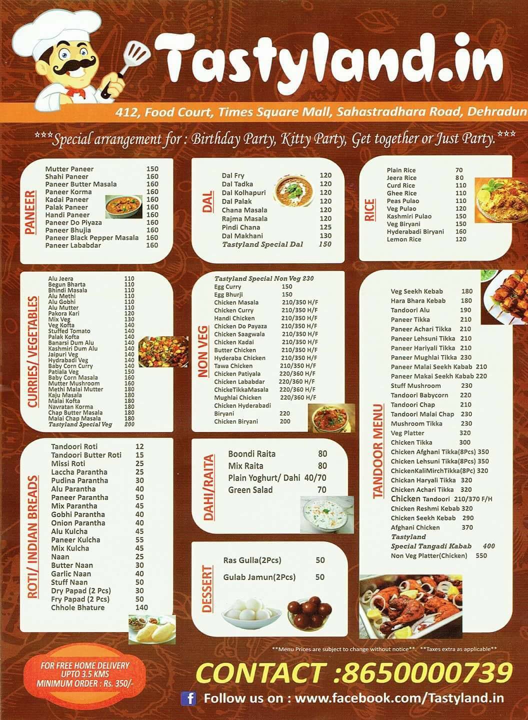 Menu at Tastyland, Dehradun, 412, Food Court, Times Square Mall ...