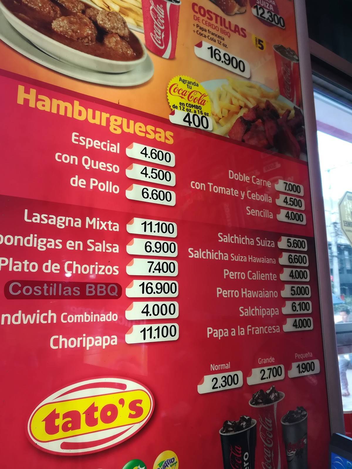 Carta del restaurante Tato's, Bogotá, 90