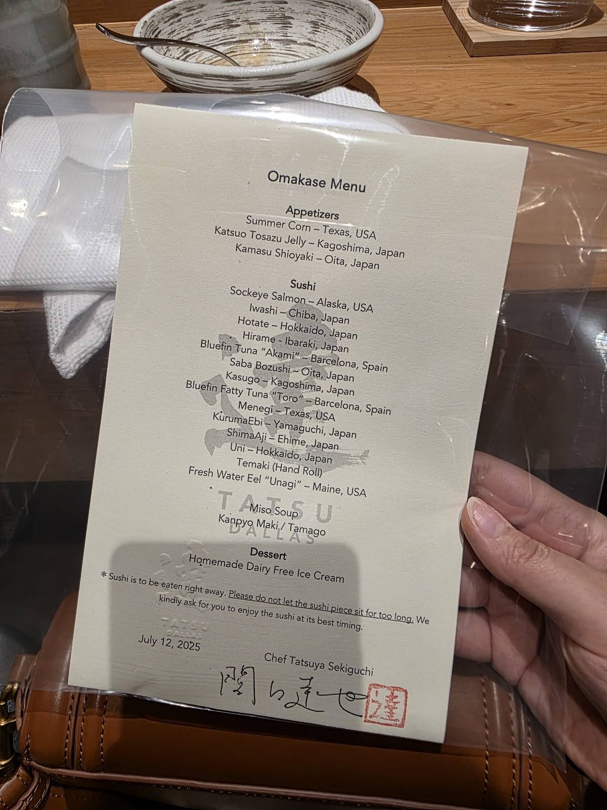 Carta del restaurante Tatsu Dallas, Dallas