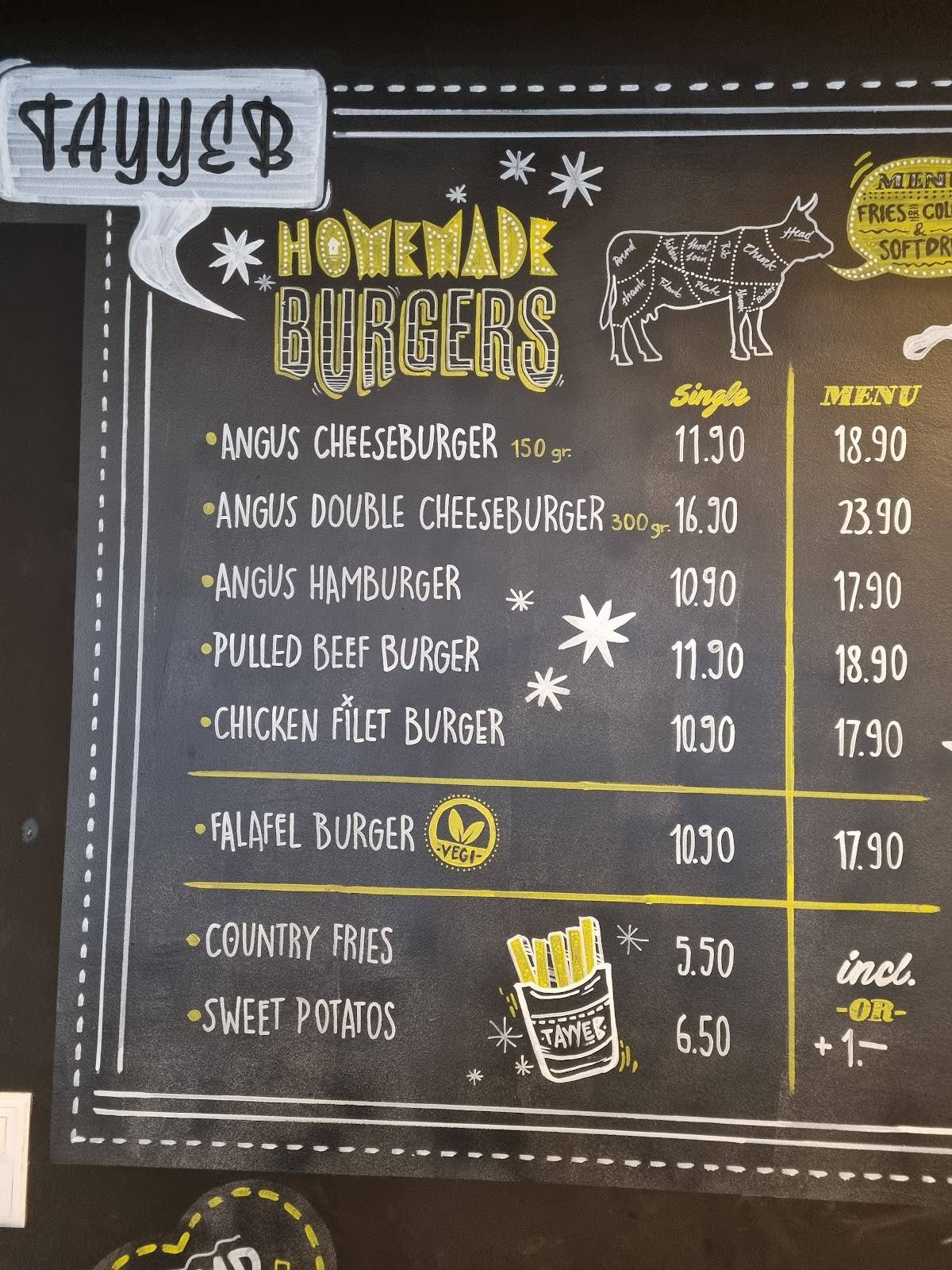 Speisekarte von Tayyeb Burger, Winterthur