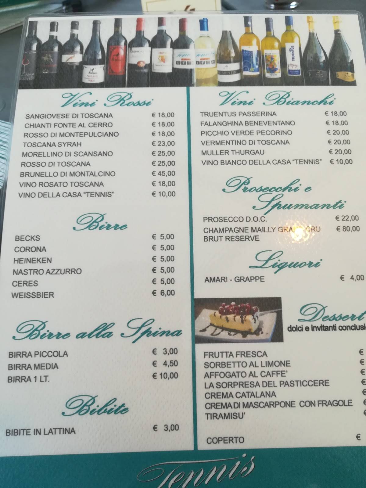 Menu au Tennis Club, Marina di Campo