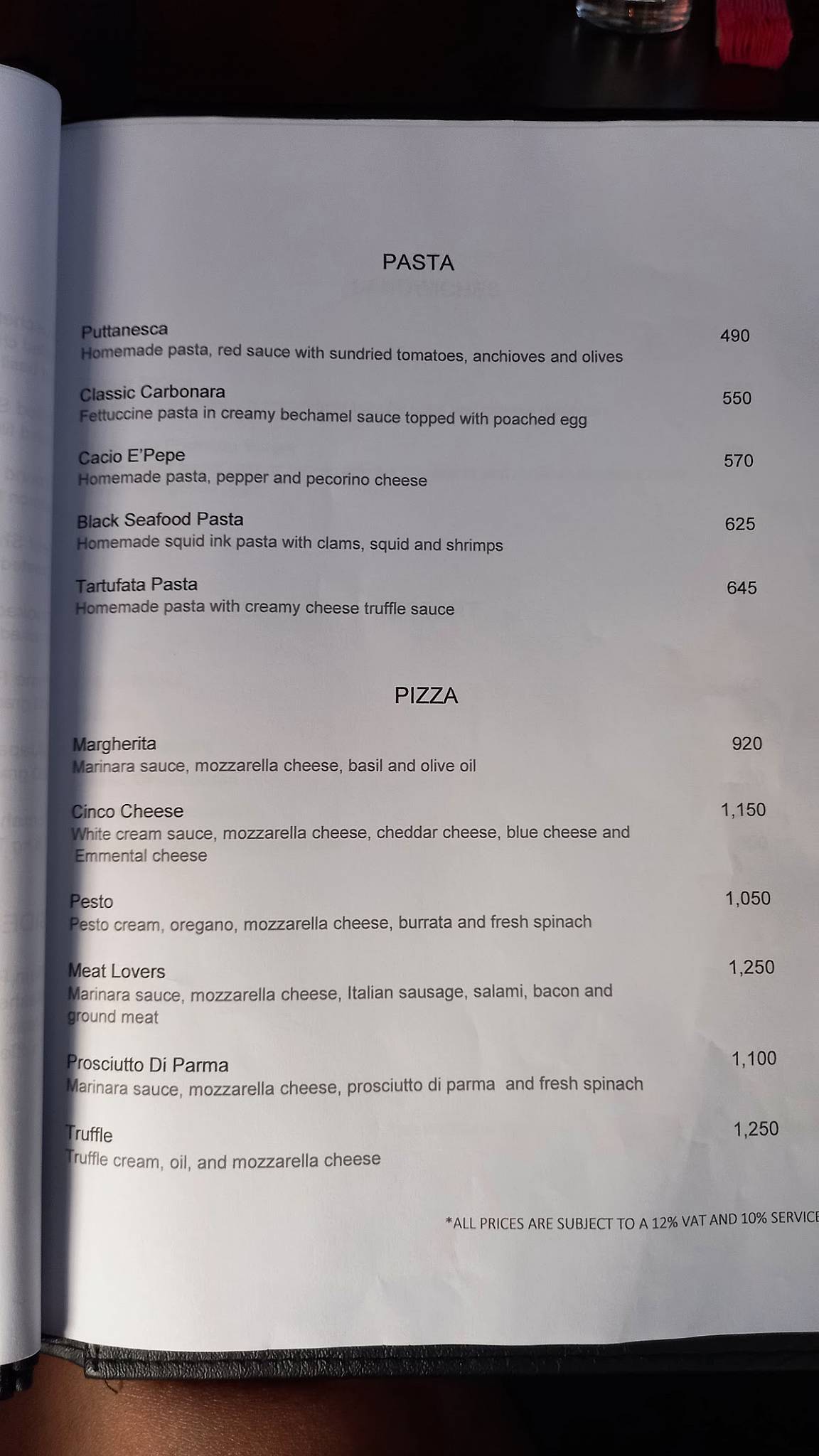 Menu at Terracotta Manila restaurant, Quezon City
