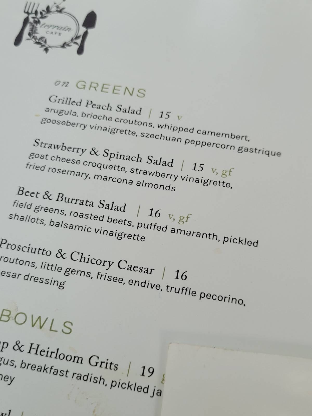 Menu at Terrain Cafe, Glen Mills