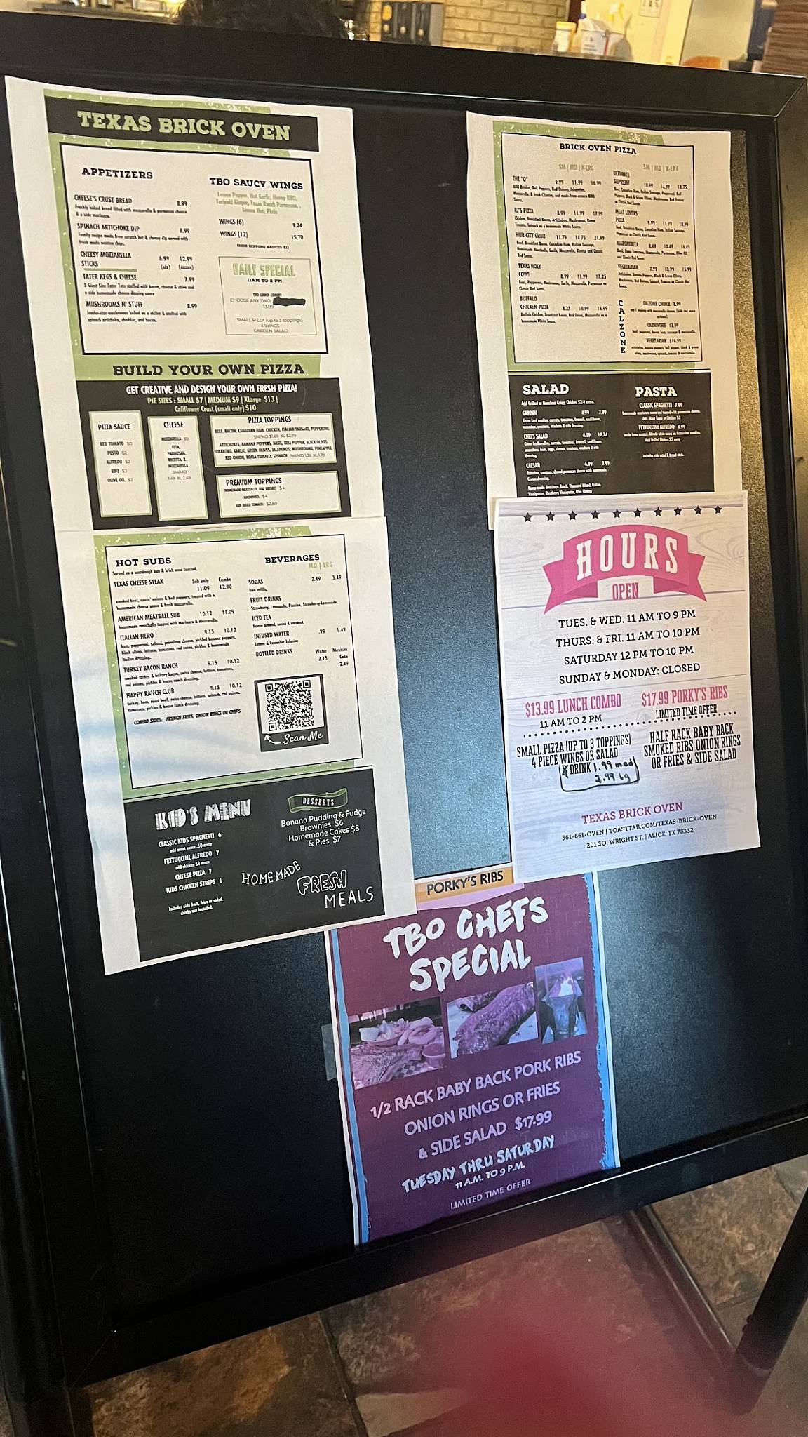 Menu at Texas Brick Oven pizzeria, Alice, 201 S Wright St