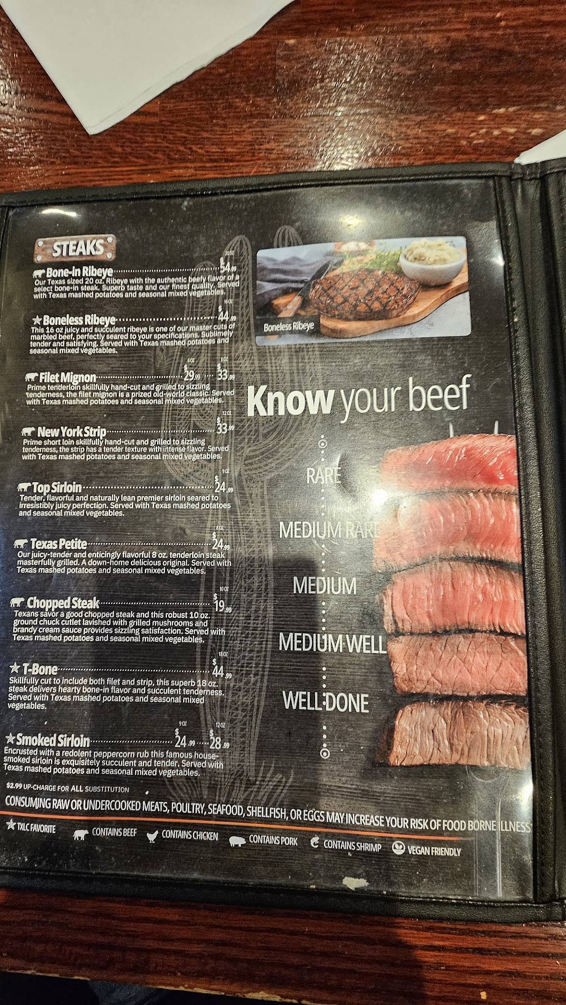 Menu at Texas Land & Cattle steakhouse, Austin, S I-35 Frontage Rd
