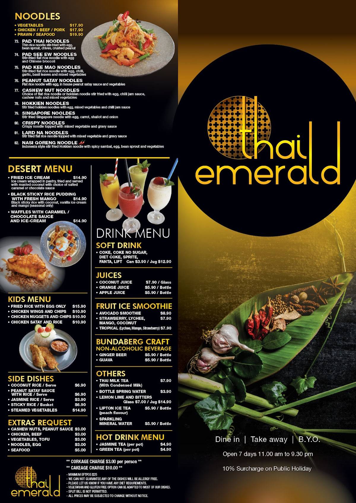 Menu at Thai Emerald restaurant, Leppington