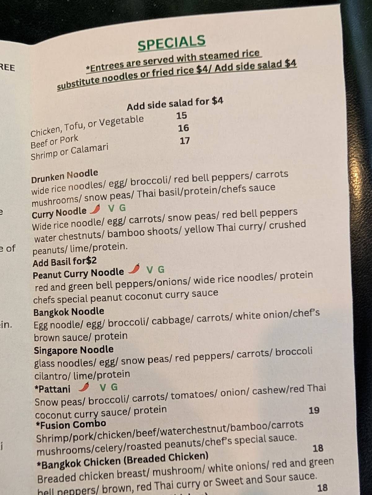 Menu at Thai Fusion restaurant, Kentwood, Broadmoor Ave SE
