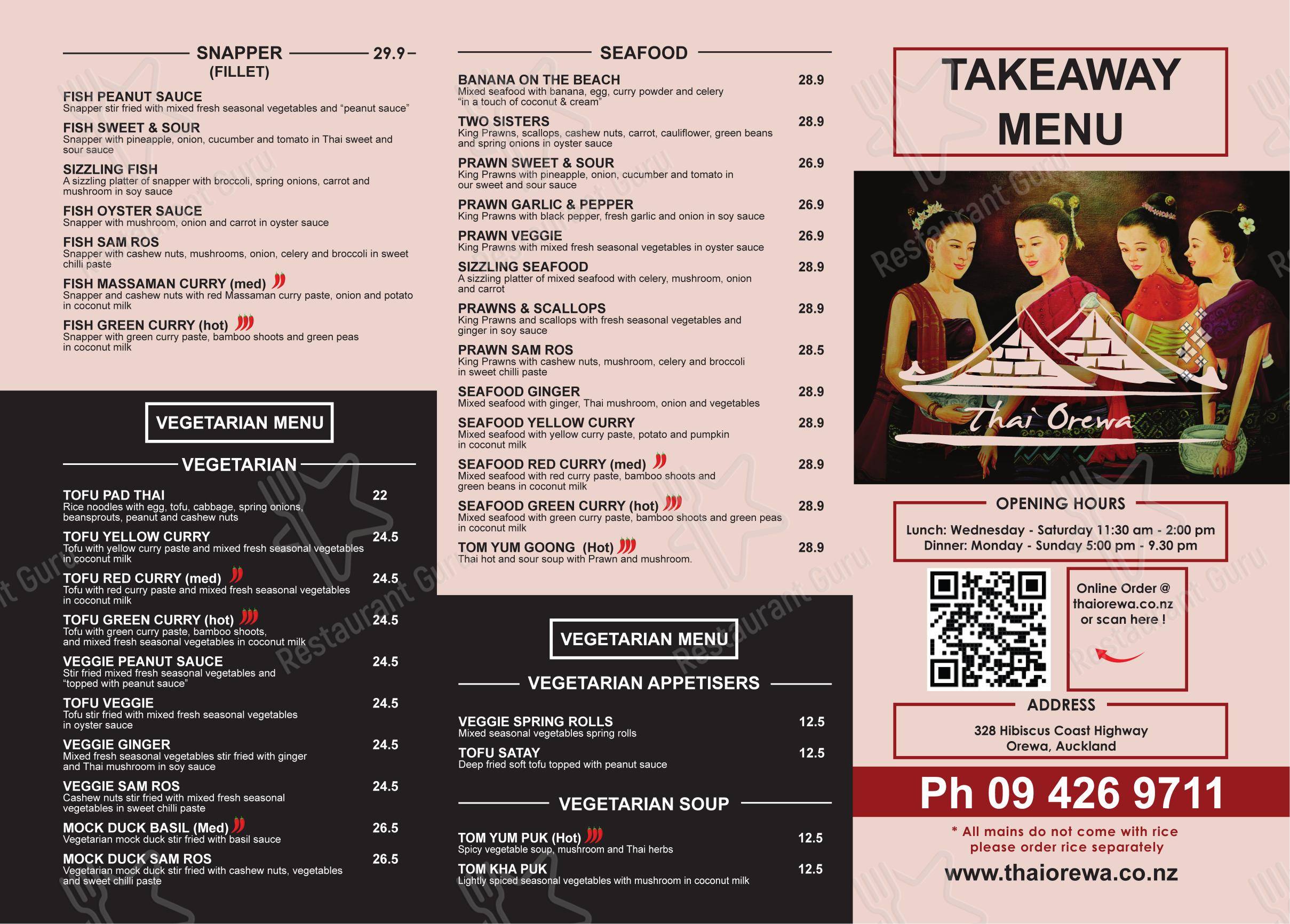 Menu at Thai Orewa Restaurant, Orewa, 328 Hibiscus Coast Hwy