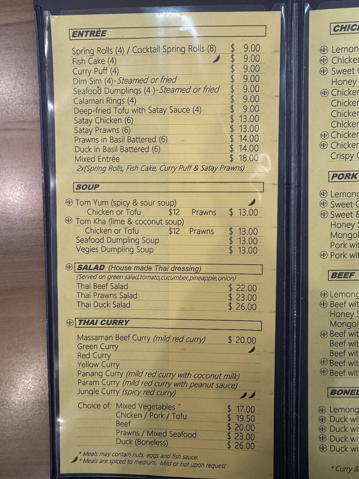 Menu at Thai Palace Restaurant, Grafton, 3/52-74 Fitzroy St