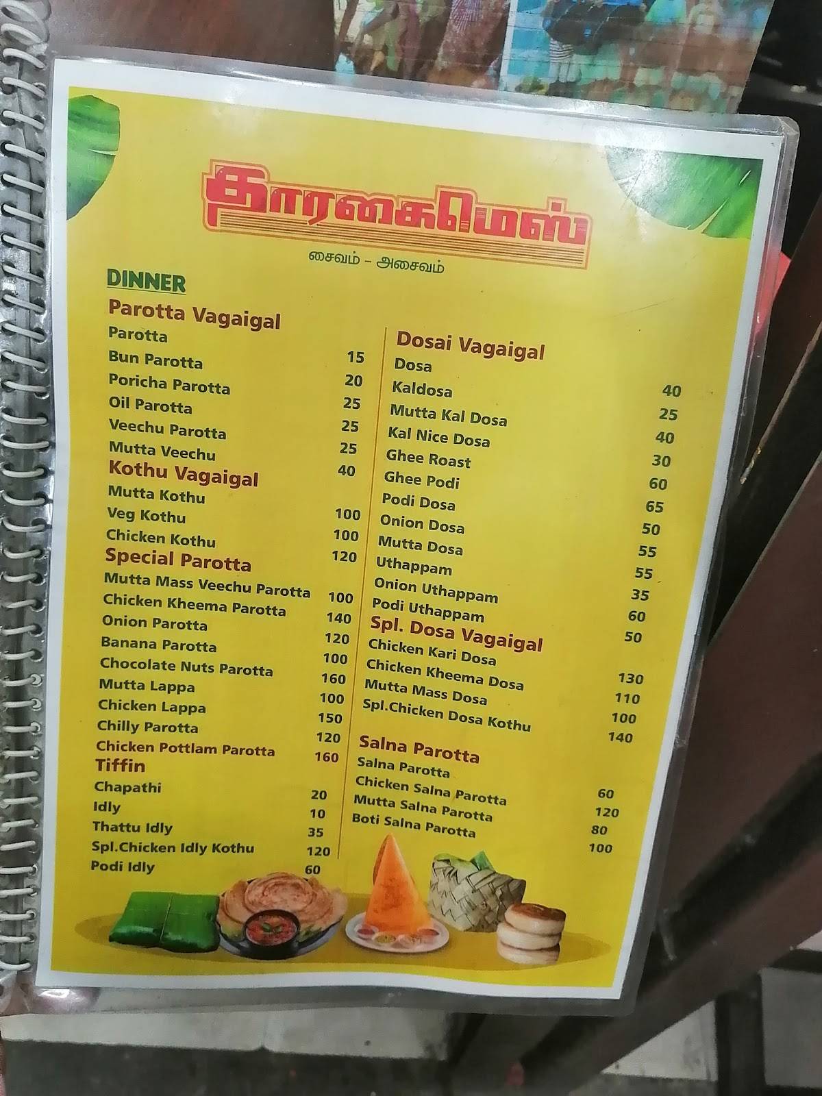 Menu at Tharagai mess, Chennai
