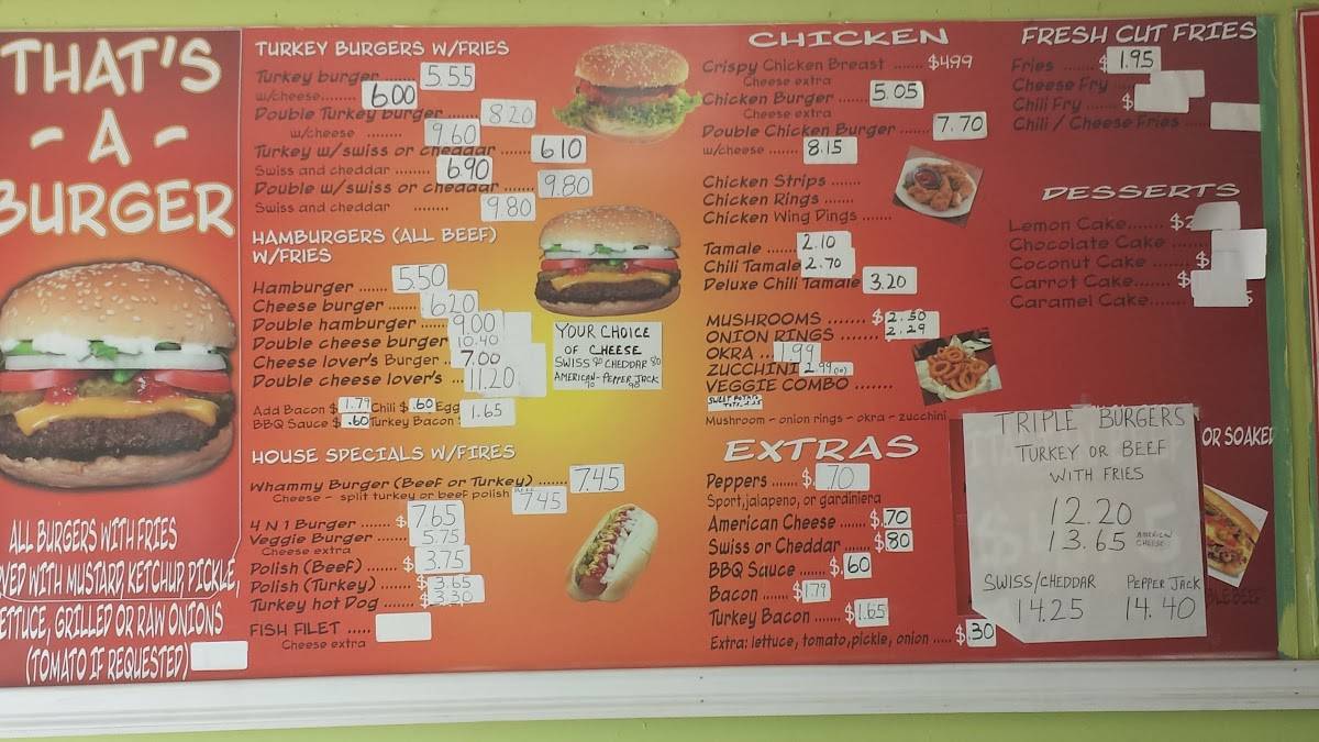 Menu at That's A Burger restaurant, Chicago, S Stony Is Ave