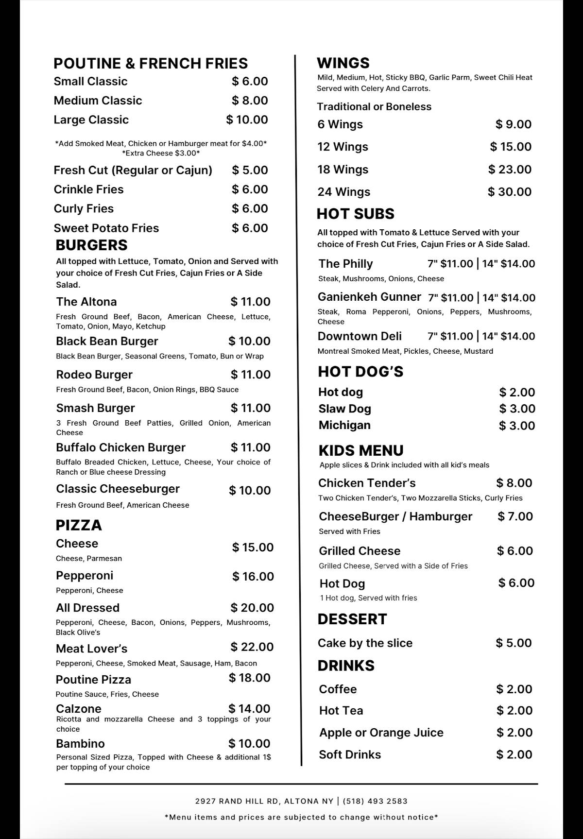 Menu at The 19th Hole Restaurant, Altona