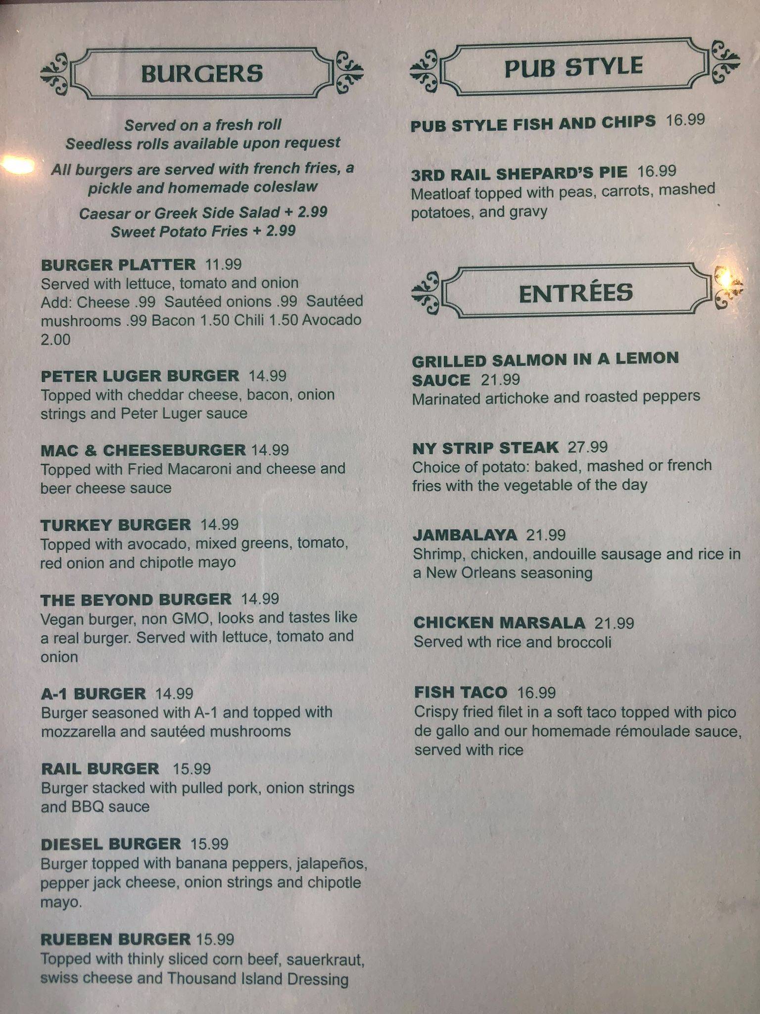 Menu at The 3rd Rail Bar & Grille, Bellmore