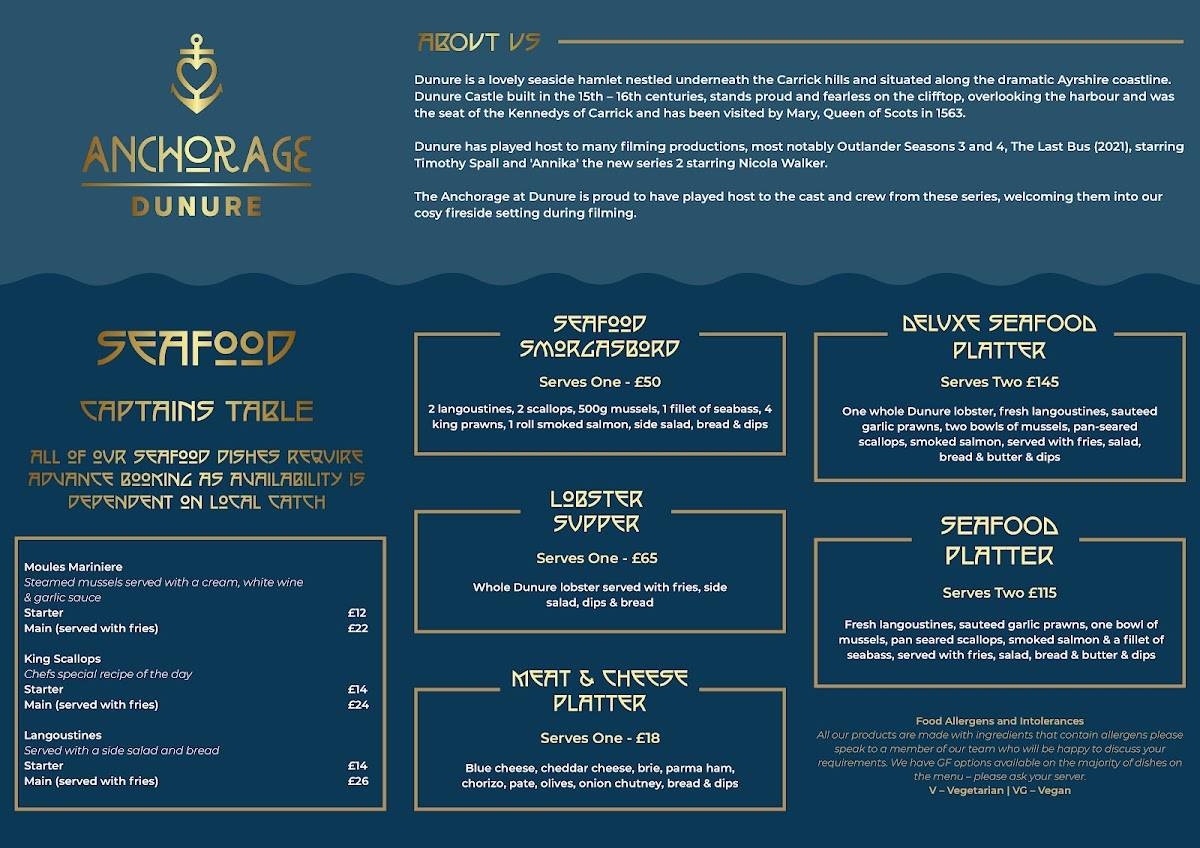 Menu at The Anchorage Restaurant/Bar, Dunure