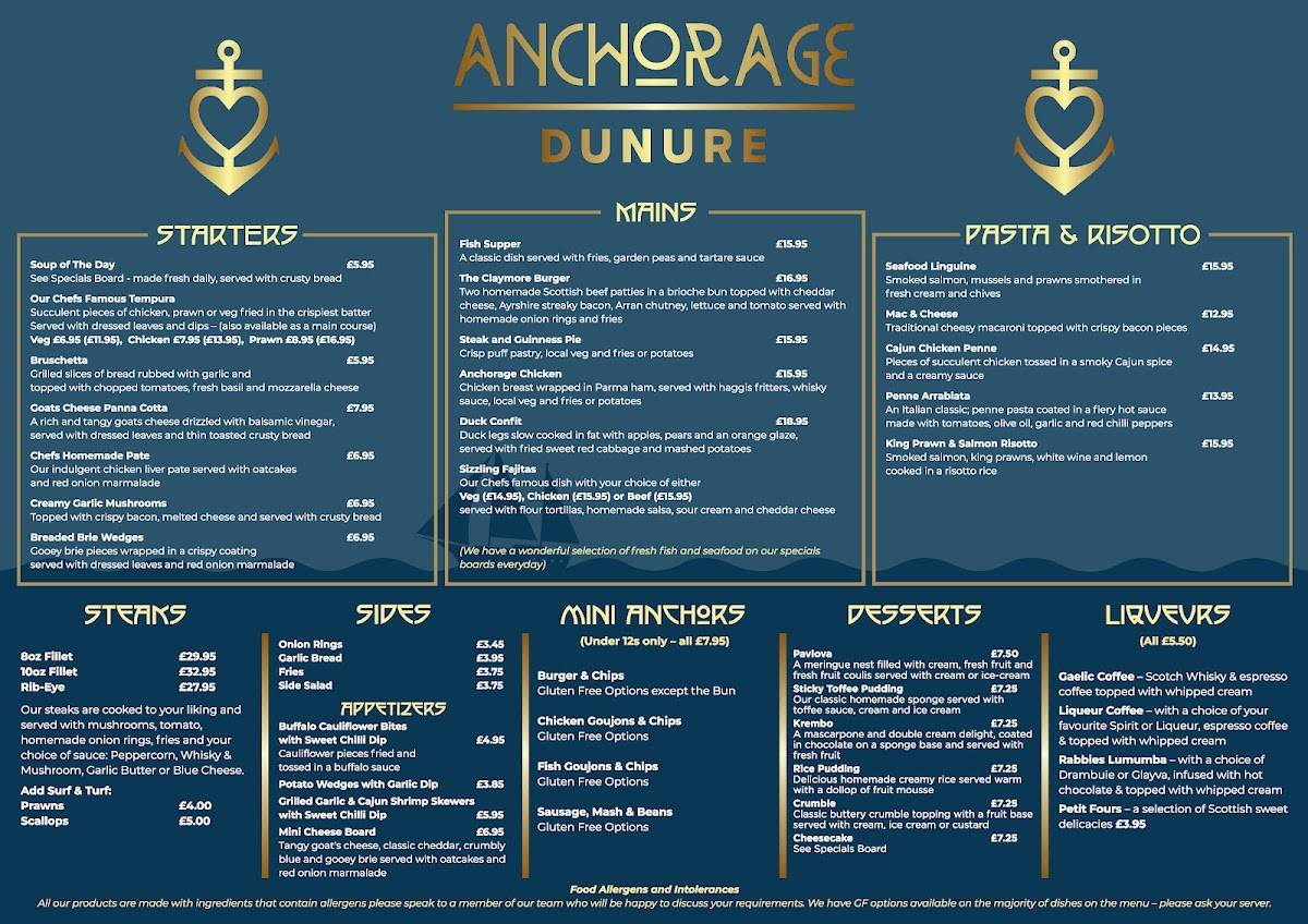 Menu at The Anchorage Restaurant/Bar, Dunure