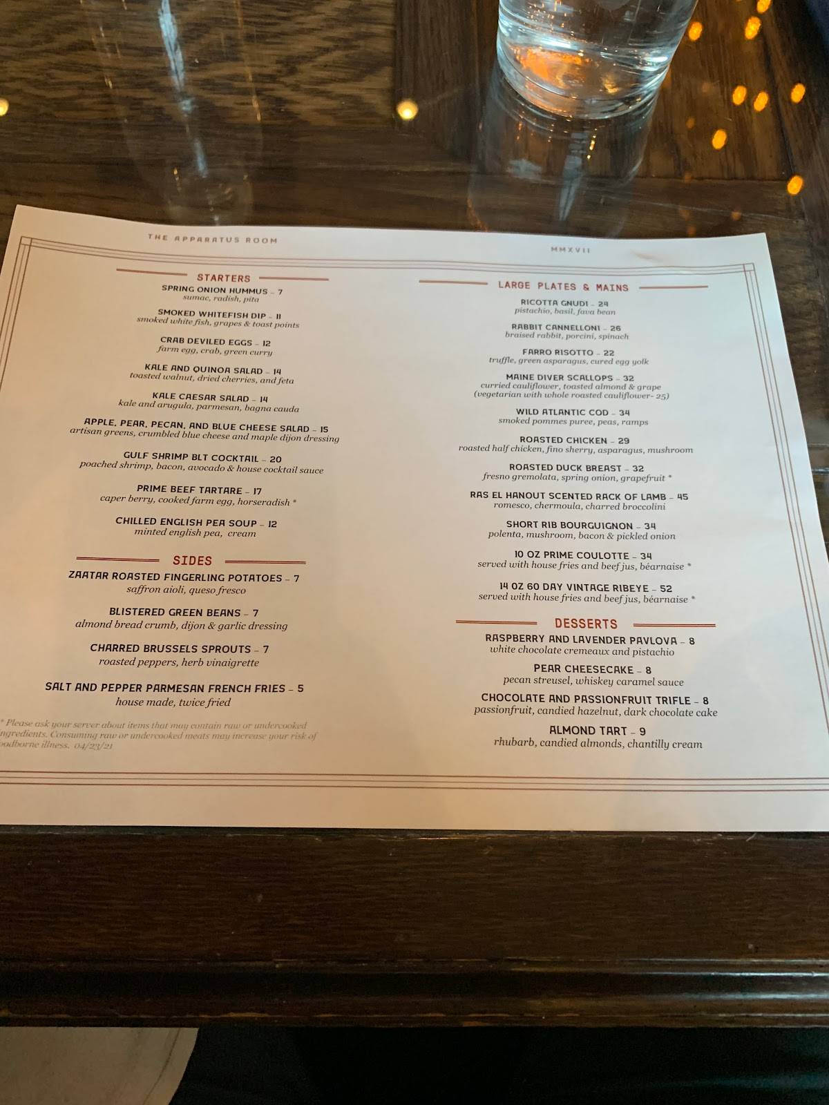 Menu at The Apparatus Room pub & bar, Detroit