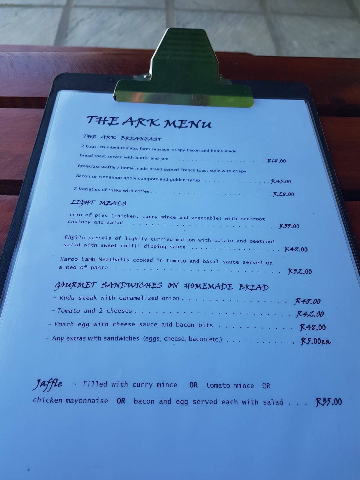 Carta del restaurante The Ark Farmstall, Jansenville