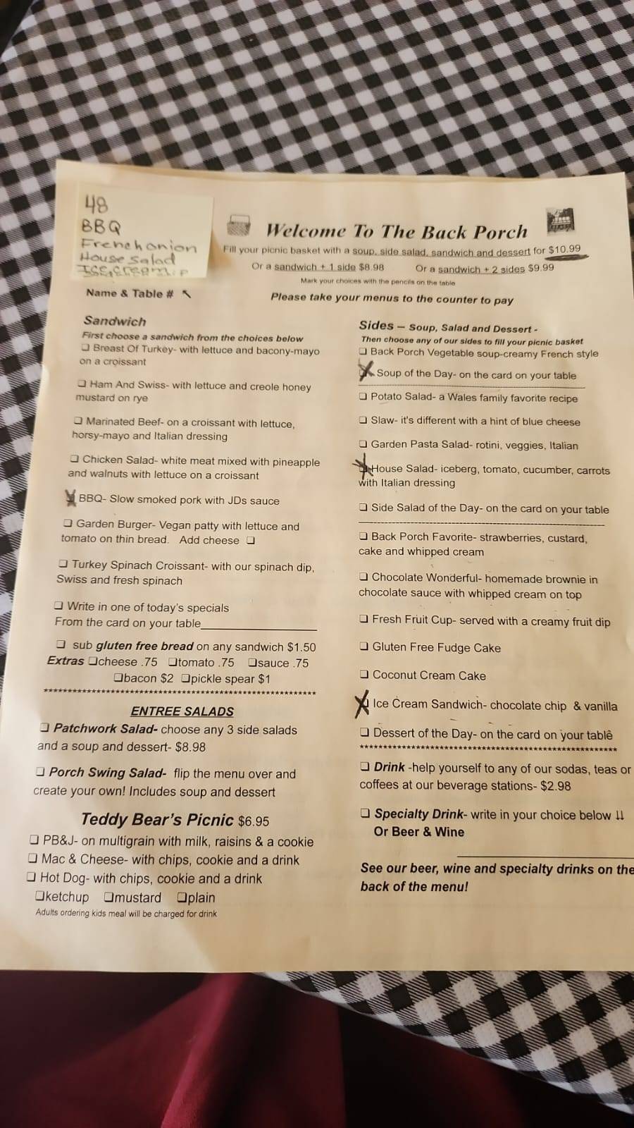 Menu at The Back Porch Restaurant, Lake Alfred, 115 Co Rd 557A