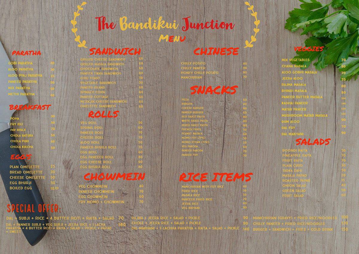 Menu at The Bandikui Junction Restaurant, Jaipur